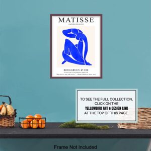 Matisse Wall Art - Blue Matisse Poster, 8x10 - Matisse Print - Minimalist Wall Art - Abstract Art - Line Art Decor - Mid Century Modern Wall Art - Henri Matisse - Aesthetic Pictures - Minimal Wall Art