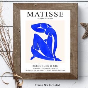 Matisse Wall Art - Blue Matisse Poster, 8x10 - Matisse Print - Minimalist Wall Art - Abstract Art - Line Art Decor - Mid Century Modern Wall Art - Henri Matisse - Aesthetic Pictures - Minimal Wall Art