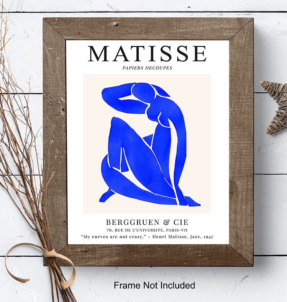 Matisse Wall Art - Blue Matisse Poster, 8x10 - Matisse Print - Minimalist Wall Art - Abstract Art - Line Art Decor - Mid Century Modern Wall Art - Henri Matisse - Aesthetic Pictures - Minimal Wall Art