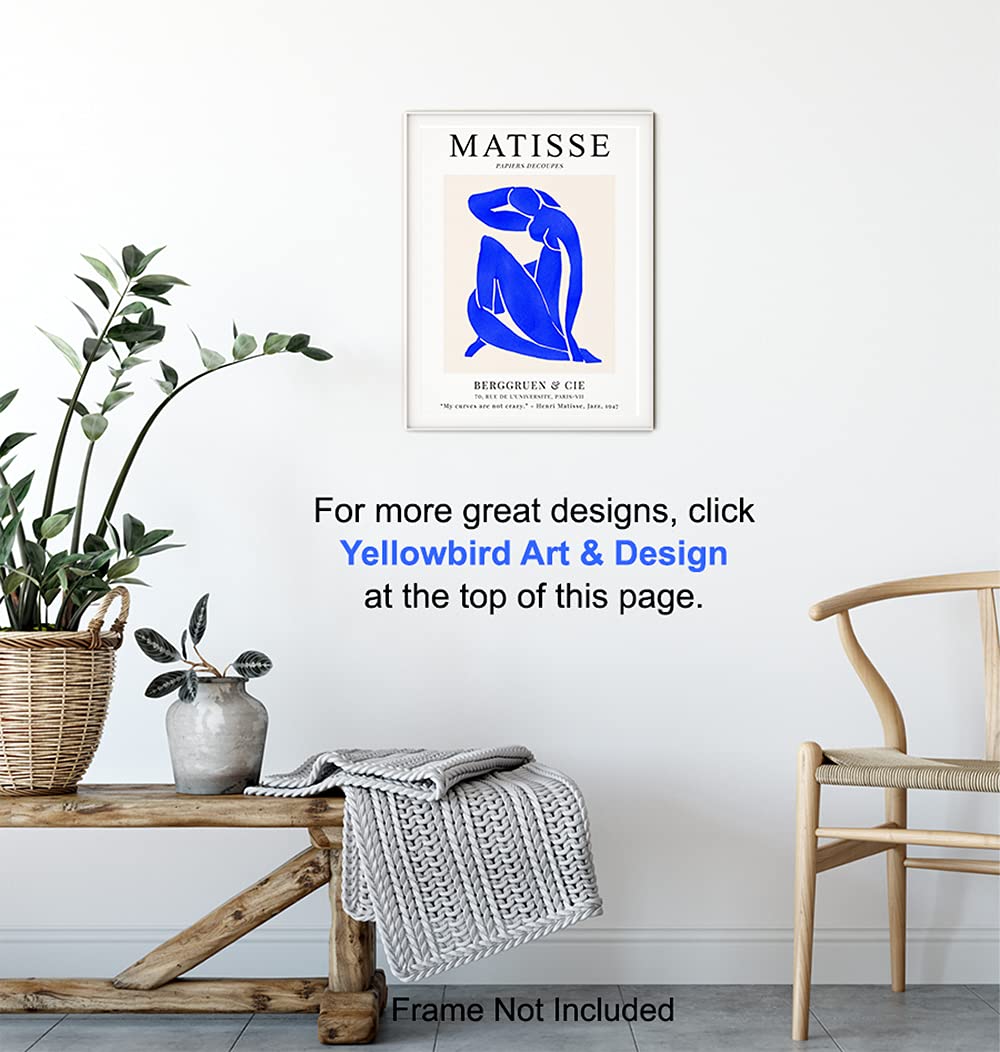 Matisse Wall Art - Blue Matisse Poster, 8x10 - Matisse Print - Minimalist Wall Art - Abstract Art - Line Art Decor - Mid Century Modern Wall Art - Henri Matisse - Aesthetic Pictures - Minimal Wall Art