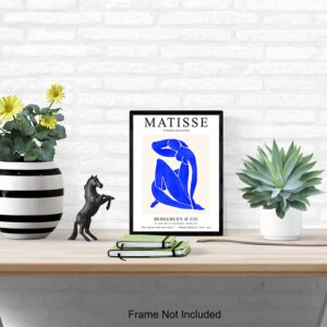 Matisse Wall Art - Blue Matisse Poster, 8x10 - Matisse Print - Minimalist Wall Art - Abstract Art - Line Art Decor - Mid Century Modern Wall Art - Henri Matisse - Aesthetic Pictures - Minimal Wall Art