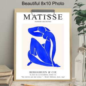 Matisse Wall Art - Blue Matisse Poster, 8x10 - Matisse Print - Minimalist Wall Art - Abstract Art - Line Art Decor - Mid Century Modern Wall Art - Henri Matisse - Aesthetic Pictures - Minimal Wall Art