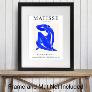 Matisse Wall Art - Blue Matisse Poster, 8x10 - Matisse Print - Minimalist Wall Art - Abstract Art - Line Art Decor - Mid Century Modern Wall Art - Henri Matisse - Aesthetic Pictures - Minimal Wall Art