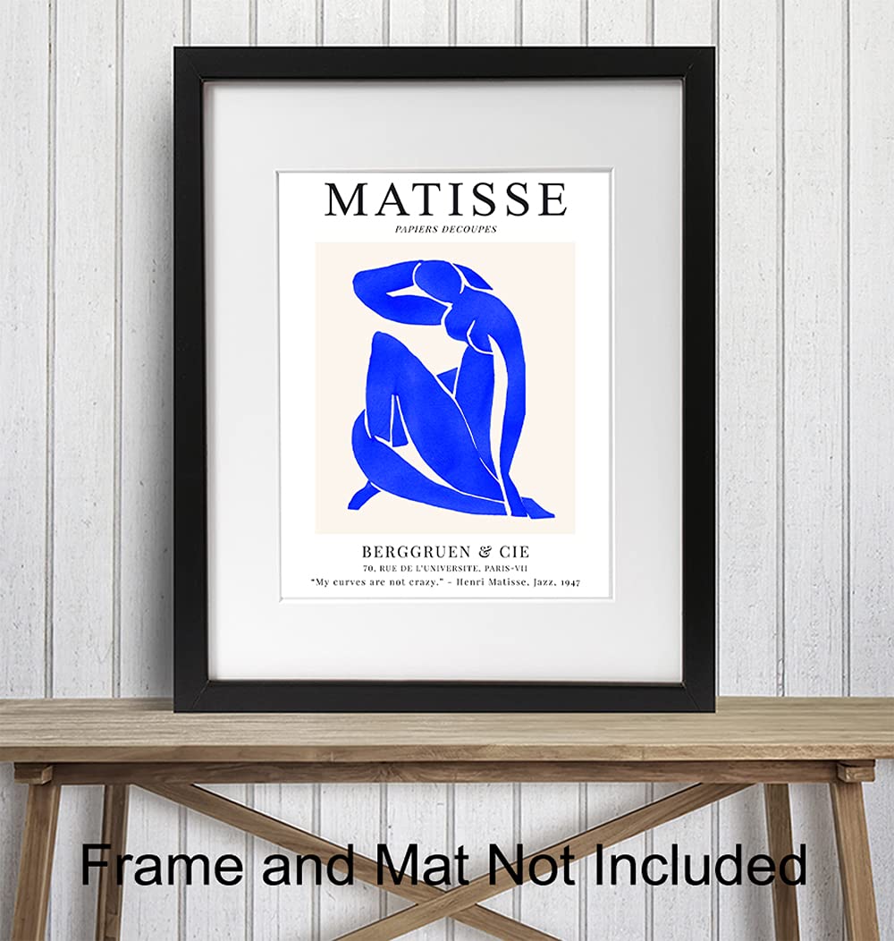 Matisse Wall Art - Blue Matisse Poster, 8x10 - Matisse Print - Minimalist Wall Art - Abstract Art - Line Art Decor - Mid Century Modern Wall Art - Henri Matisse - Aesthetic Pictures - Minimal Wall Art