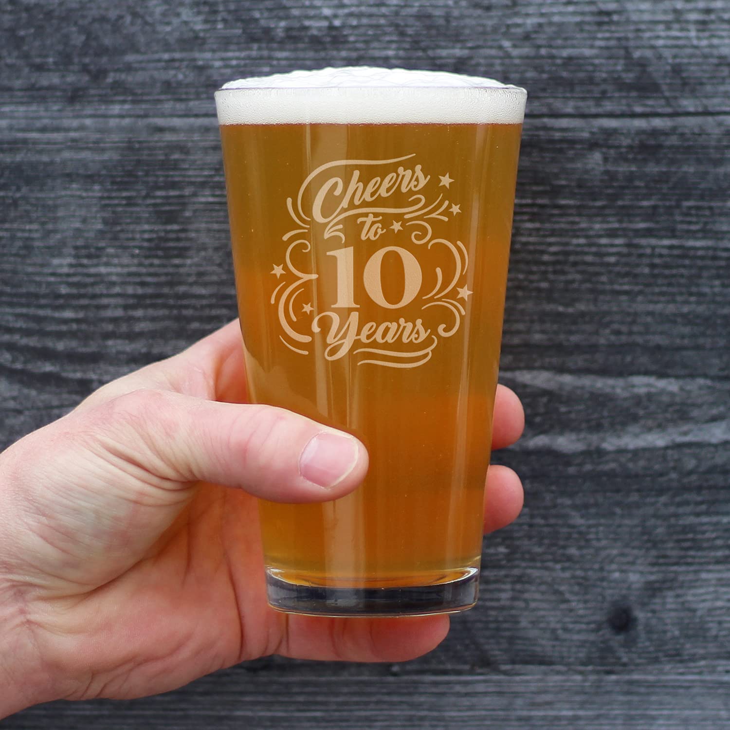 Cheers to 10 Years - Pint Glass for Beer - Gifts for Women & Men - 10th Anniversary Party Decor - 16 Oz Glass