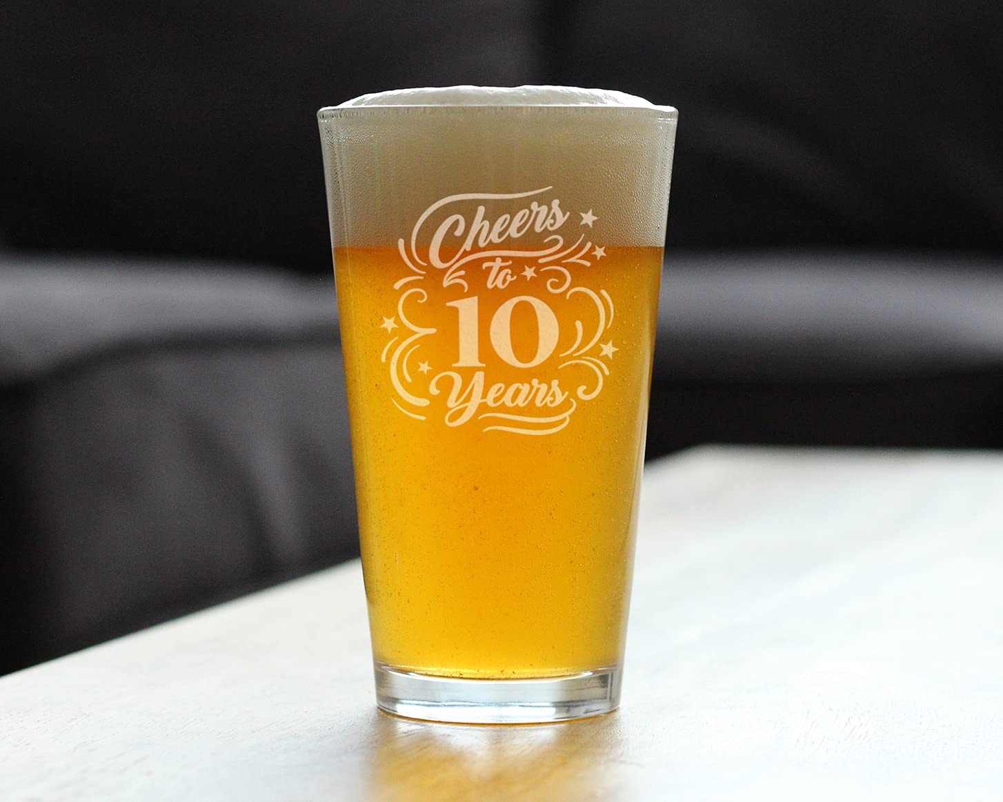 Cheers to 10 Years - Pint Glass for Beer - Gifts for Women & Men - 10th Anniversary Party Decor - 16 Oz Glass