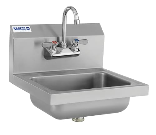 Kratos 28W-088 NSF Commercial Hand Sink with Gooseneck Faucet - 14"Wx10"Dx5"H Bowl