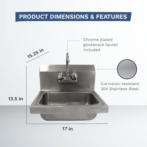 Kratos 28W-088 NSF Commercial Hand Sink with Gooseneck Faucet - 14"Wx10"Dx5"H Bowl