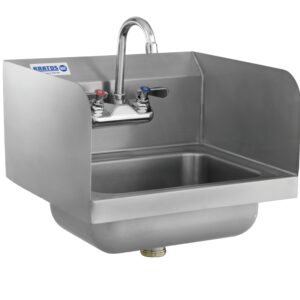 Kratos 28W-089 NSF Commercial Hand Sink with Gooseneck Faucet - 14"Wx10"Dx5"H Bowl - 7-3/4" Side Splashes