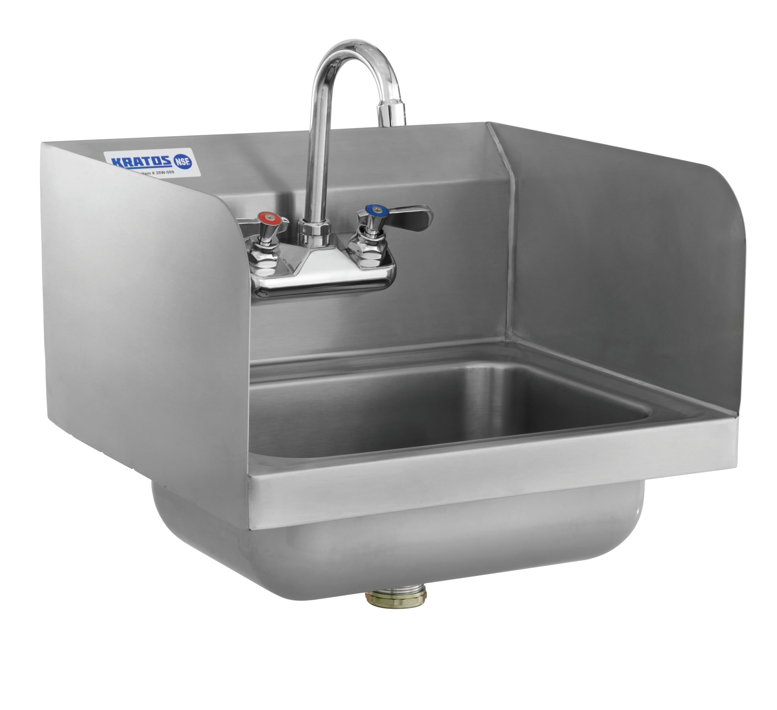 Kratos 28W-089 NSF Commercial Hand Sink with Gooseneck Faucet - 14"Wx10"Dx5"H Bowl - 7-3/4" Side Splashes