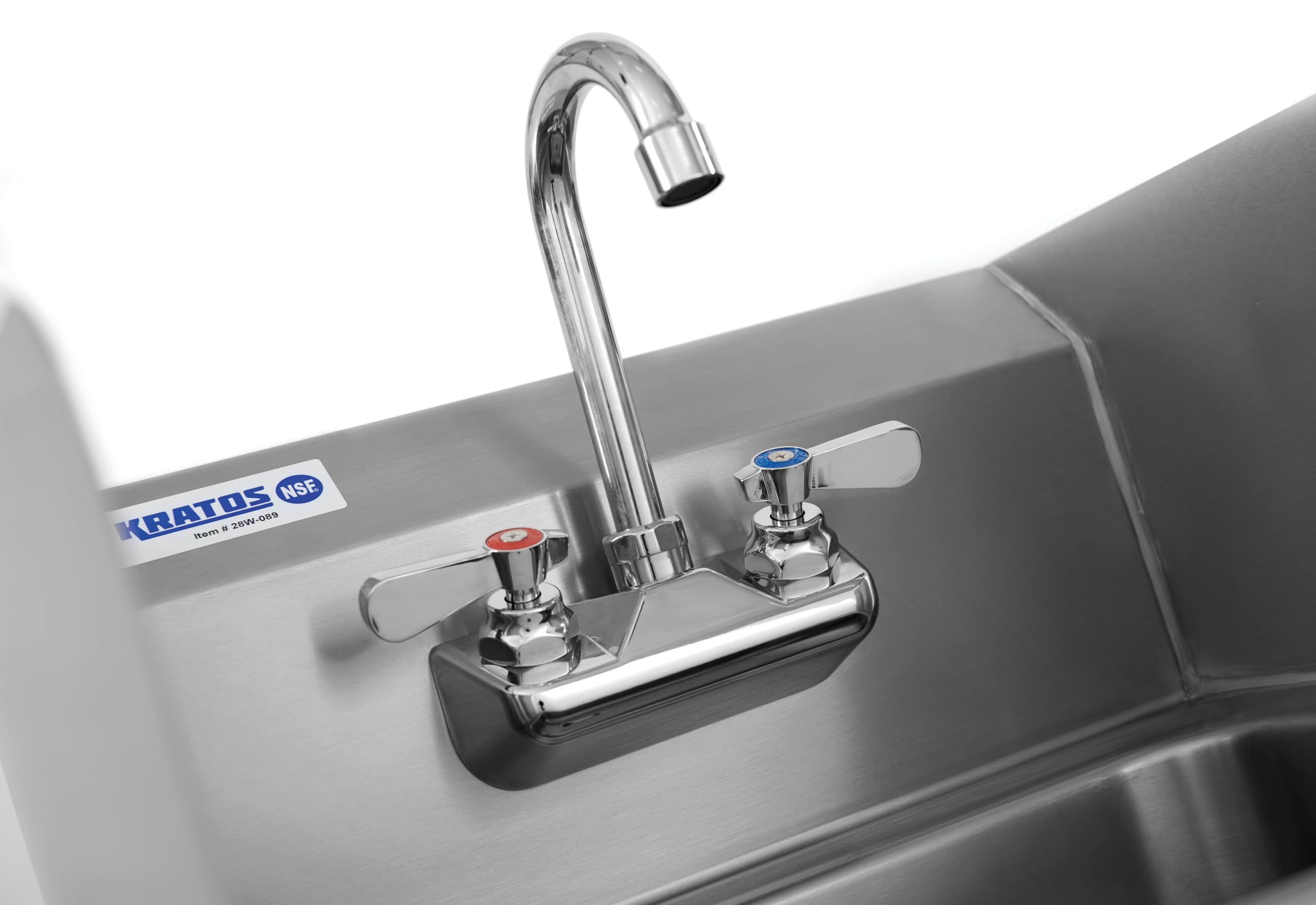 Kratos 28W-089 NSF Commercial Hand Sink with Gooseneck Faucet - 14"Wx10"Dx5"H Bowl - 7-3/4" Side Splashes