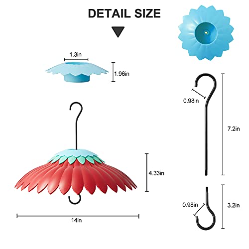 Squirrel Baffle for Hanging Bird Feeder,Baffle for Bird Feeder Built-in Moat,Weather Guard Protect Feed from Sun,Red Dome Cover Attract Birds-14inchs