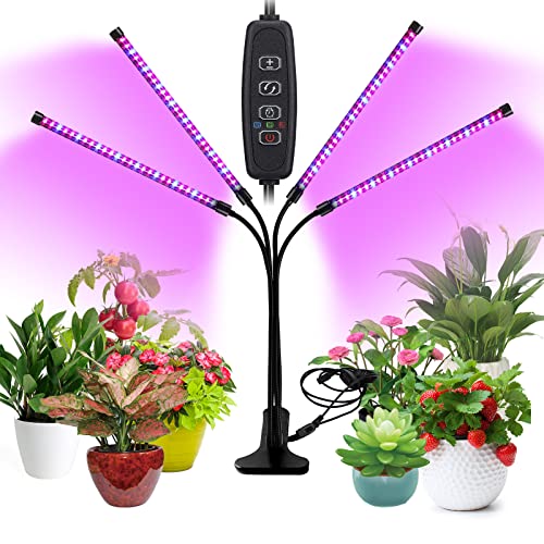 LEBANDWIT Grow Lights for Indoor Plants, LED Clamp Grow Light Auto On/Off 6/9/12H Timer, 10 Dimmable Levels from Seeding to Harvest (4 Heads)