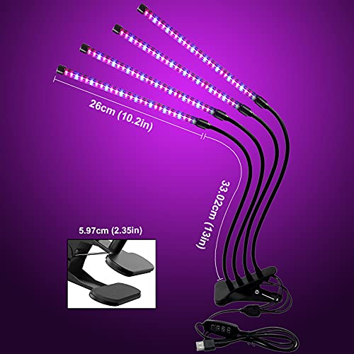 LEBANDWIT Grow Lights for Indoor Plants, LED Clamp Grow Light Auto On/Off 6/9/12H Timer, 10 Dimmable Levels from Seeding to Harvest (4 Heads)