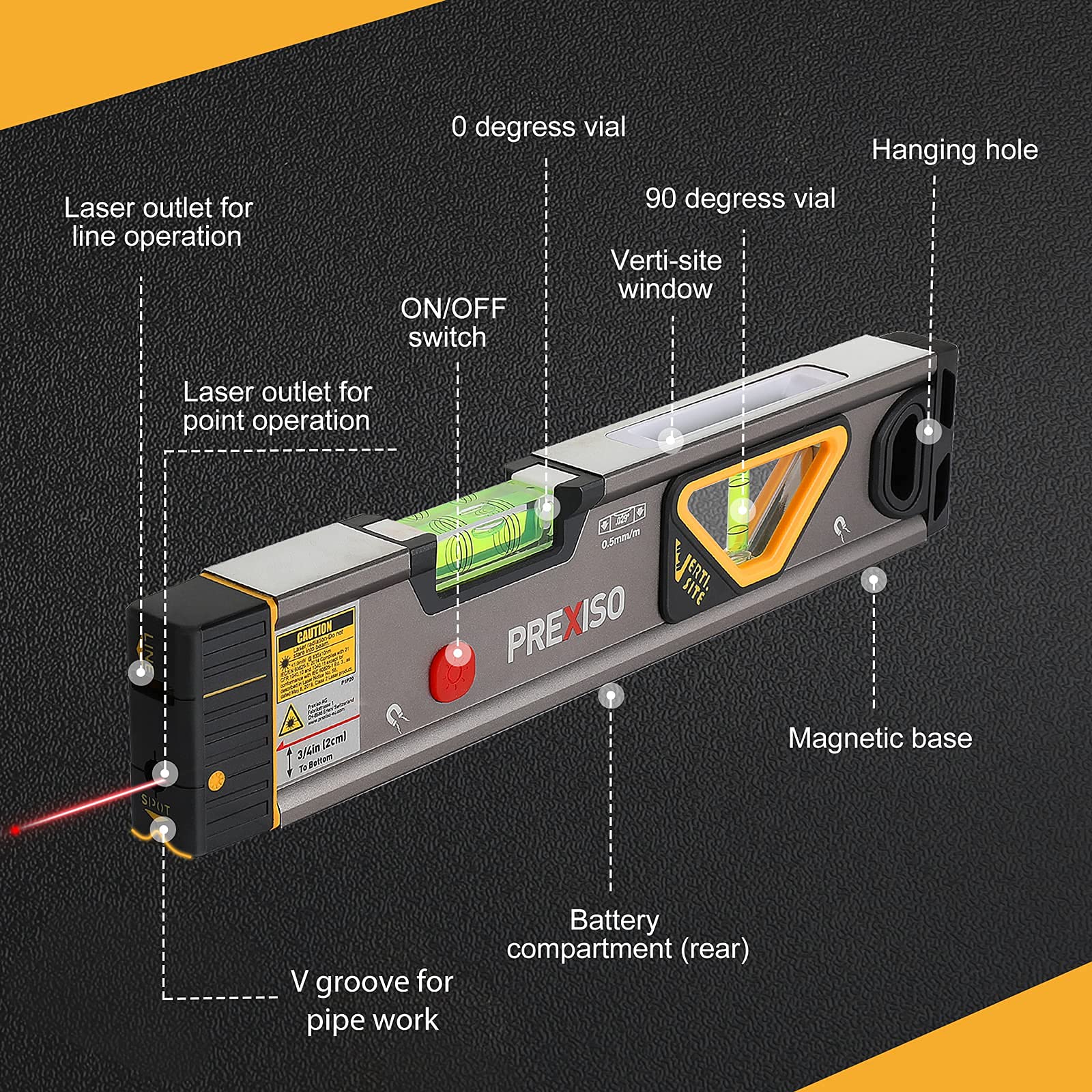 PREXISO 2-in-1 Laser Level with 100Ft Point & 30Ft Line, Magnetic Leveler for Construction, Home Renovation