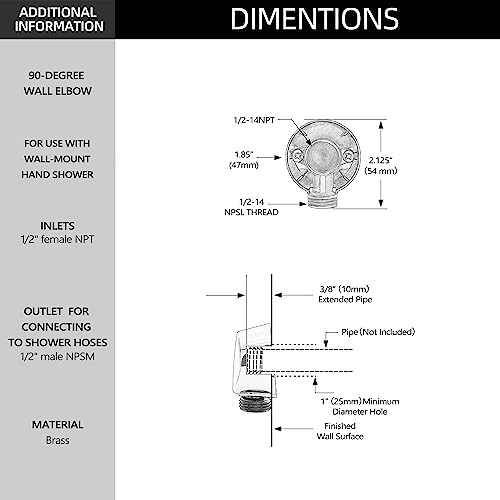 A725WR Round Drop Ell Handheld Shower Wall Connector Wrought Iron Replacement Part for Moen,Matte Black