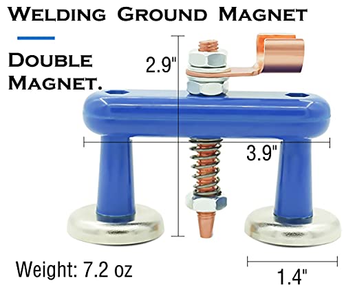 Magnetic Ground Clamp Welding Magnet - Welding Ground Clamp For Welder Copper Tail Ground Connector 500A, Double Magnet