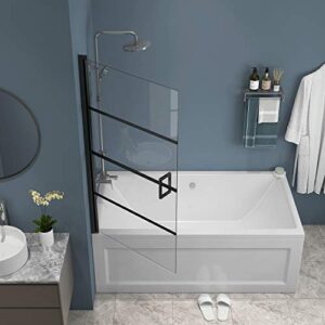 Goodyo Bathtub Screen Panel Shower Door for Bathtub 180° Pivot 1/4" Glass, 31.5" x 55", Black