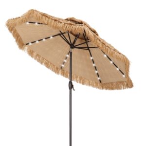 saemoza 9ft thatched patio tiki umbrella with tilt, 32 built-in led lights 2 tier hawaiian style beach patio umbrella (no base)