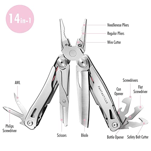 FantastiCAR Pink Utility knife Box cutter with Extra Blades and Multifunctional Pliers Set, Stainless Steel Body and Gift Packaging Box