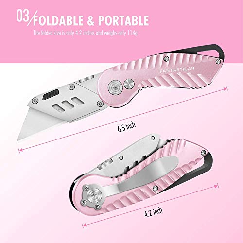 FantastiCAR Pink Utility knife Box cutter with Extra Blades and Multifunctional Pliers Set, Stainless Steel Body and Gift Packaging Box