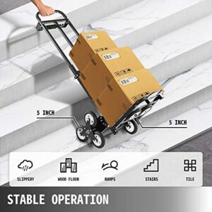 BestEquip Stair Climbing Cart 460lbs Capacity, Portable Folding Trolley with 6 Wheels, Stair Climber Hand Truck with Adjustable Handle for Pulling, All Terrain Heavy Duty Dolly Cart for Stairs