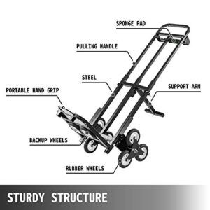 BestEquip Stair Climbing Cart 460lbs Capacity, Portable Folding Trolley with 6 Wheels, Stair Climber Hand Truck with Adjustable Handle for Pulling, All Terrain Heavy Duty Dolly Cart for Stairs