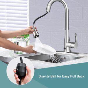 Giantex 304 Stainless Steel Touchless Kitchen Faucet, 360 Degree Swivel High Arc Single Handle Hands-Free Faucet w/Pull Down Sprayer, Brushed Nickel Motion Sensor Sink Faucet w/ 3 Spray Functions