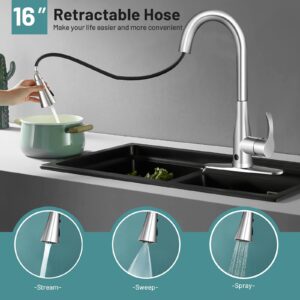 Giantex 304 Stainless Steel Touchless Kitchen Faucet, 360 Degree Swivel High Arc Single Handle Hands-Free Faucet w/Pull Down Sprayer, Brushed Nickel Motion Sensor Sink Faucet w/ 3 Spray Functions