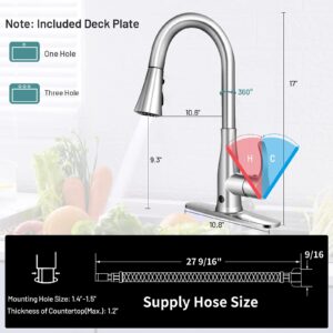 Giantex 304 Stainless Steel Touchless Kitchen Faucet, 360 Degree Swivel High Arc Single Handle Hands-Free Faucet w/Pull Down Sprayer, Brushed Nickel Motion Sensor Sink Faucet w/ 3 Spray Functions