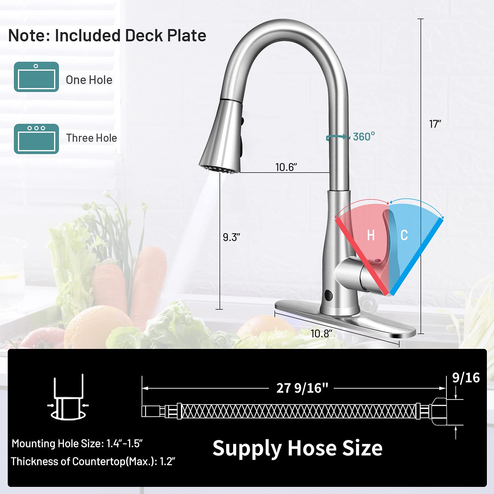 Giantex 304 Stainless Steel Touchless Kitchen Faucet, 360 Degree Swivel High Arc Single Handle Hands-Free Faucet w/Pull Down Sprayer, Brushed Nickel Motion Sensor Sink Faucet w/ 3 Spray Functions