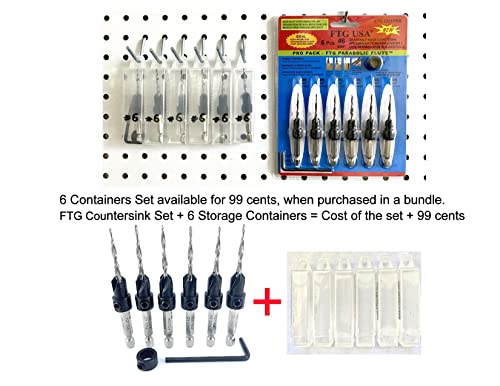 FTG USA Countersink Drill Bit Set 6 Pc #6 (9/64") Parabolic Flute Wood Countersink Drill Bit, Pro Pack Countersink Bit, Tapered Drill Bits for Countersink with 1 Depth Stop Collar and 1 Hex Wrench