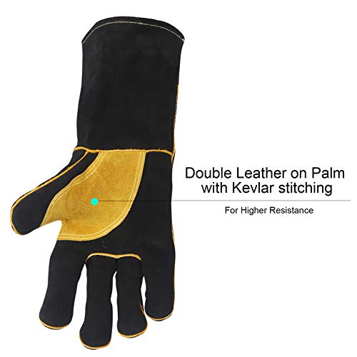 HDAGT Leather Forge Welders Glove Fireproof and Heat Resistant, for Welding/Oven/Grill/BBQ/Mig/Fireplace/Stove/Pot Holder/Tig Welder/Fire Pits, and Wood Stoves - 14IN -