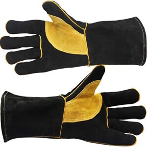 HDAGT Leather Forge Welders Glove Fireproof and Heat Resistant, for Welding/Oven/Grill/BBQ/Mig/Fireplace/Stove/Pot Holder/Tig Welder/Fire Pits, and Wood Stoves - 14IN -