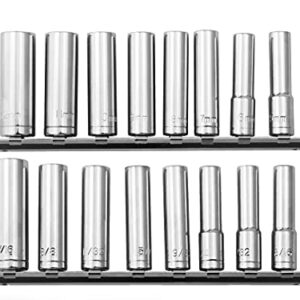 VCT 18PC 1/4" Dr Drive SAE Standard & MM Metric Deep Deepwell Hand Socket Set (6-Point)