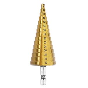 precihw 15 sizes step drill bit, 4mm-32mm (3/16" to 1-1/4") titanium coated multi step drill bits for sheet metal hole drilling, hss multi size unibit drill bits for metal, aluminium and wood