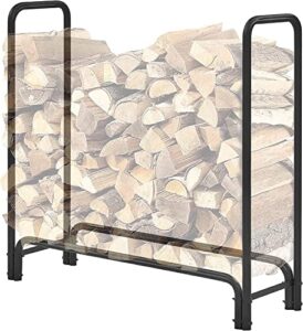 tmee 4ft firewood rack outdoor heavy duty log rack firewood storage rack holder steel tubular easy assemble fire wood rack for patio kindling logs storage steel tubular wood pile rack tool black (4ft)