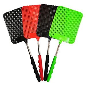 dr. dakota 4pcs telescopic fly swatters, 29in long heavy duty retractable manual plastic fly swatter, premium extendable flyswatter with long stainless steel pole, pack of 3 assorted colors