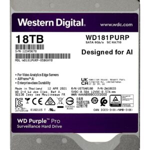 Western Digital 18TB WD Purple Pro Surveillance Internal Hard Drive HDD - SATA 6 Gb/s, 512 MB Cache, 3.5" - WD181PURP