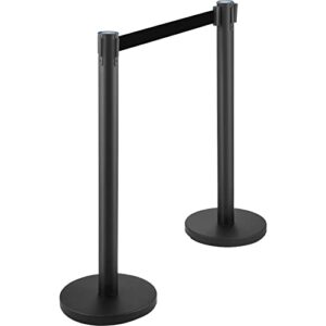 VEVOR Crowd Control Stanchion Set, Stanchion Set with 6.6 ft/2 m Black Retractable Belt, Black Crowd Control Barrier w/Concrete and Metal Base - Easy Connect Assembly (6)