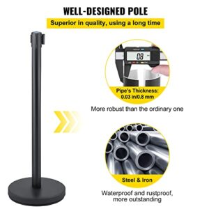 VEVOR Crowd Control Stanchion Set, Stanchion Set with 6.6 ft/2 m Black Retractable Belt, Black Crowd Control Barrier w/Concrete and Metal Base - Easy Connect Assembly (6)