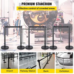 VEVOR Crowd Control Stanchion Set, Stanchion Set with 6.6 ft/2 m Black Retractable Belt, Black Crowd Control Barrier w/Concrete and Metal Base - Easy Connect Assembly (6)