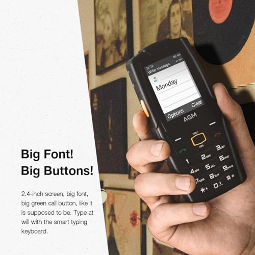 AGM M6 4G Rugged Phone, Cell Phone for Seniors & Kids, Dual SIM IP68/IP69K Waterproof Phone, MIL-STD-810H, T-Mobile, 2.4" Screen, 48+128MB, 2500mAh Battery, Black, Big Button | Big Font | Big Speaker