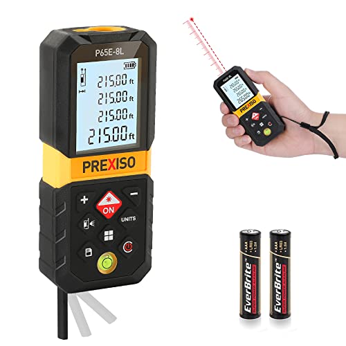 PREXISO Laser Measure, 215Ft Laser Measurement Tool with Entension for Diagonal Measuring Ft/Ft+in/in/M Units - Pythagorean Mode, Area Volume -100 Sets Data Storage, Medidor Laser Distance Meter