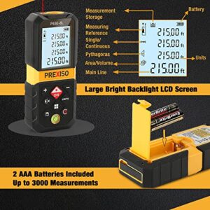 PREXISO Laser Measure, 215Ft Laser Measurement Tool with Entension for Diagonal Measuring Ft/Ft+in/in/M Units - Pythagorean Mode, Area Volume -100 Sets Data Storage, Medidor Laser Distance Meter