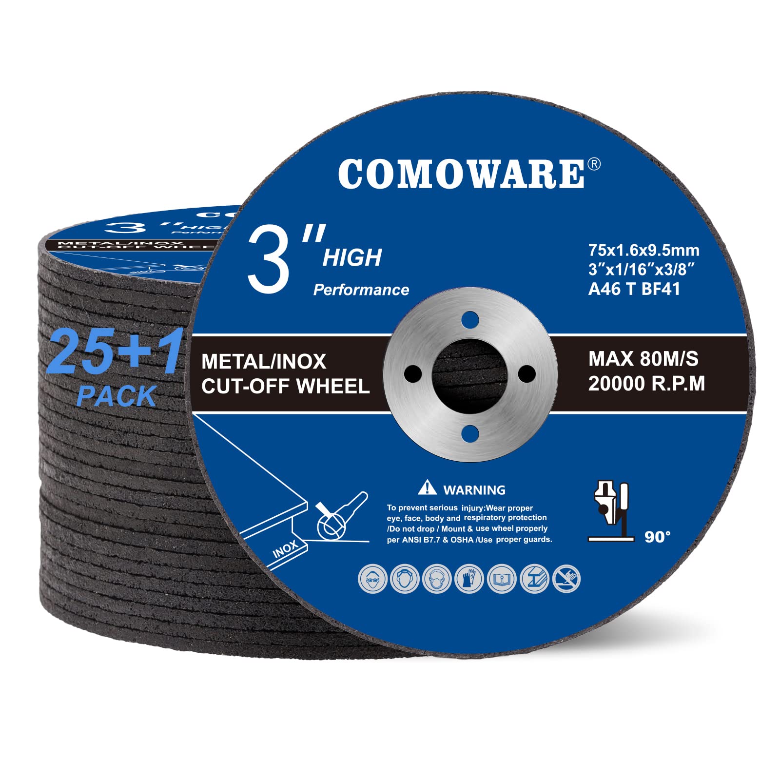 COMOWARE 4 1/2" Cut Off Wheel 50+2 Pack, Cut Off Wheels 4 1/2 x 7/8 Inch Ultra Thin, Metal and Stainless Steel Cutting Wheel for Angle Grinder, General Purpose Metal Cutting Disc for Angle Grinder