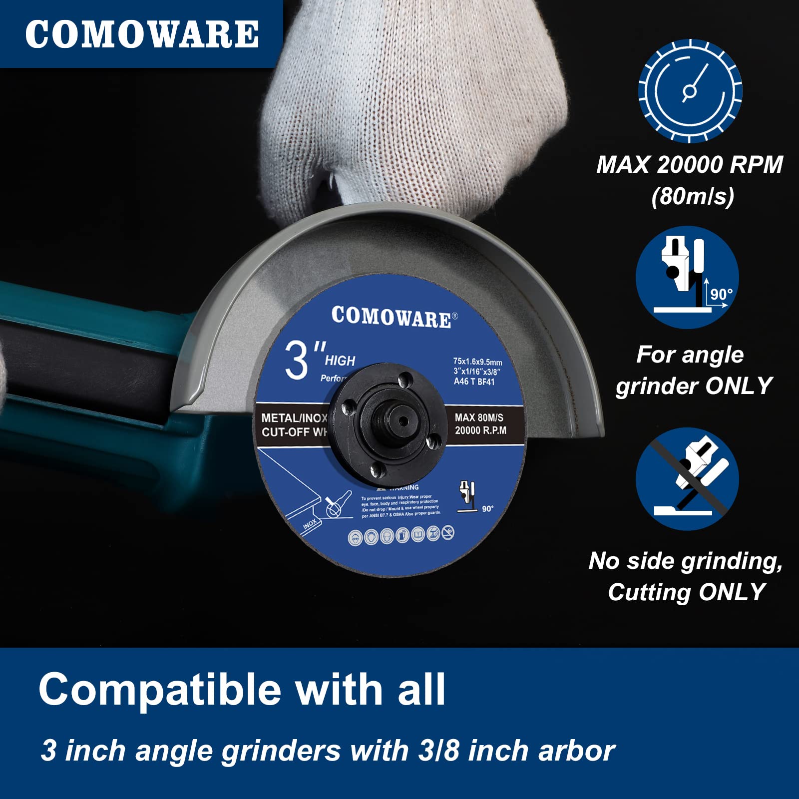 COMOWARE 4 1/2" Cut Off Wheel 50+2 Pack, Cut Off Wheels 4 1/2 x 7/8 Inch Ultra Thin, Metal and Stainless Steel Cutting Wheel for Angle Grinder, General Purpose Metal Cutting Disc for Angle Grinder