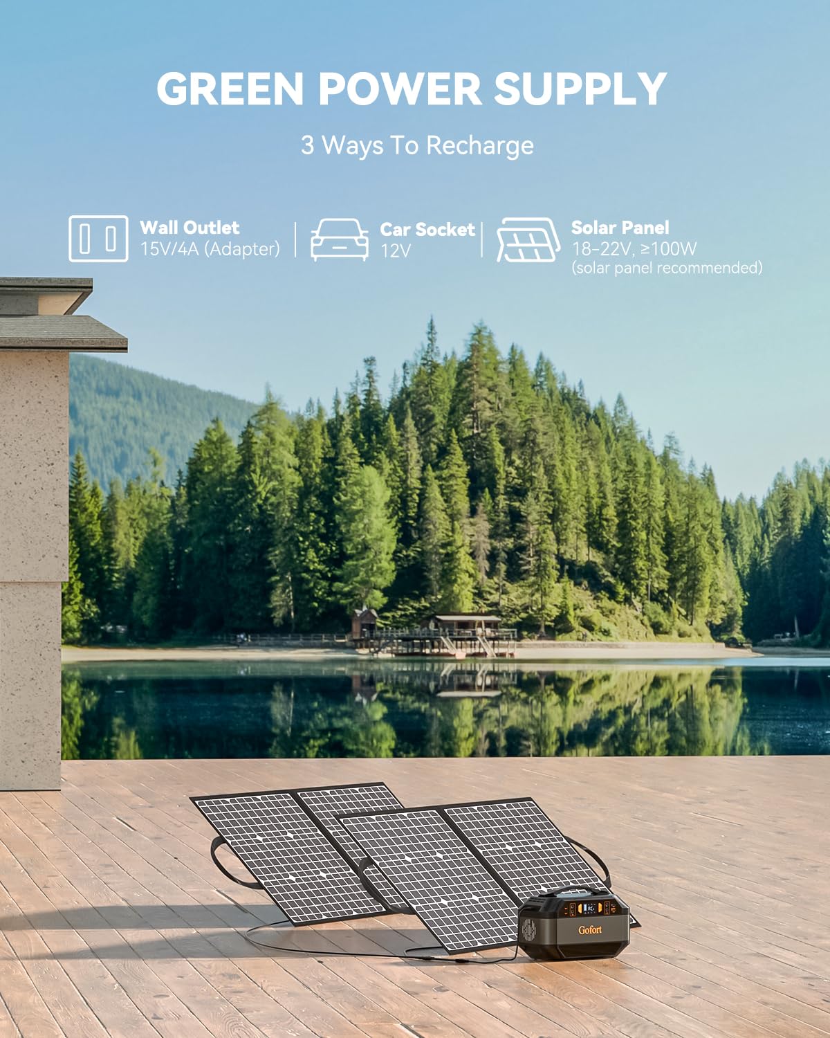 GOFORT Portable Power Station 330W 299Wh Power Supply Solar Generator Backup Battery Pack with 110V Pure Sine Wave AC Outlets USB QC 3.0 DC Port for Home Emergency Outdoor Camping RV Travel