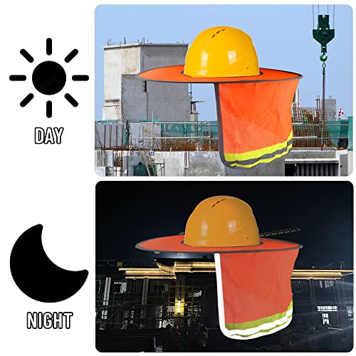 WMYCONGCONG 2 Pack Hard Hat Sun Shield Full Brim Mesh Neck Shield Sun Visor with Reflective Strip for Outdoor Construction Site Hardhats Safety Helmet Accessories, High Visibility Orange