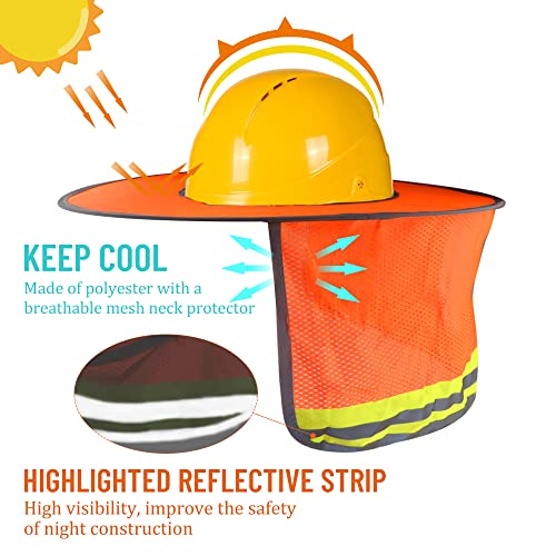 WMYCONGCONG 2 Pack Hard Hat Sun Shield Full Brim Mesh Neck Shield Sun Visor with Reflective Strip for Outdoor Construction Site Hardhats Safety Helmet Accessories, High Visibility Orange